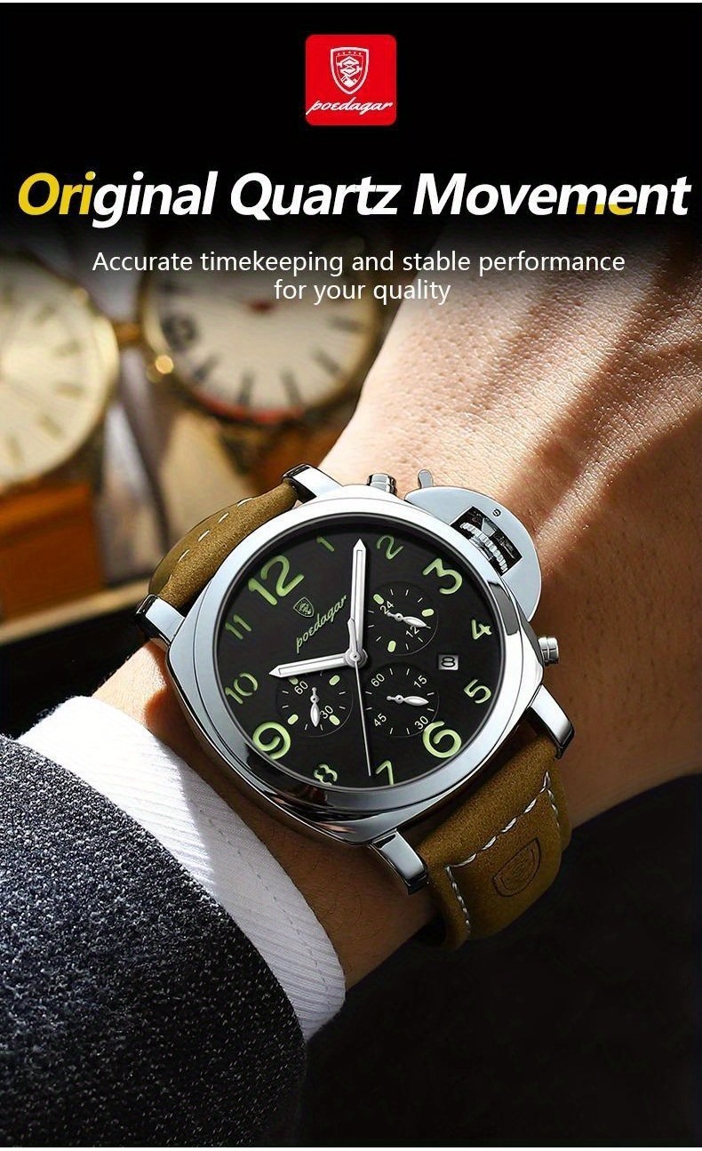 POEDAGAR Luxury Outdoor Date Timing Code Quartz Multi functional Digital dial Men's Business ...