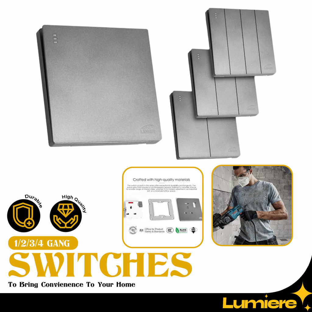 LUMIERE LINIER Ultra Slim Light Switch 1/2/3/4 Gang Switch 1 Way 2 Way ...