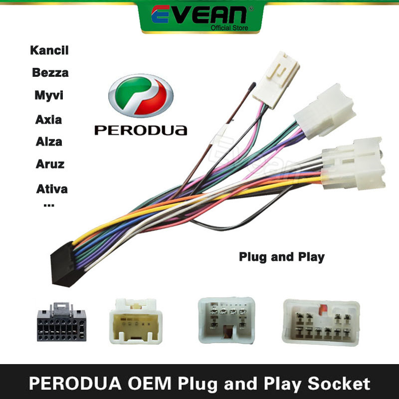 Evean FOR PERODUA Plug and Play Socket Cable Car Android Player Harness ...