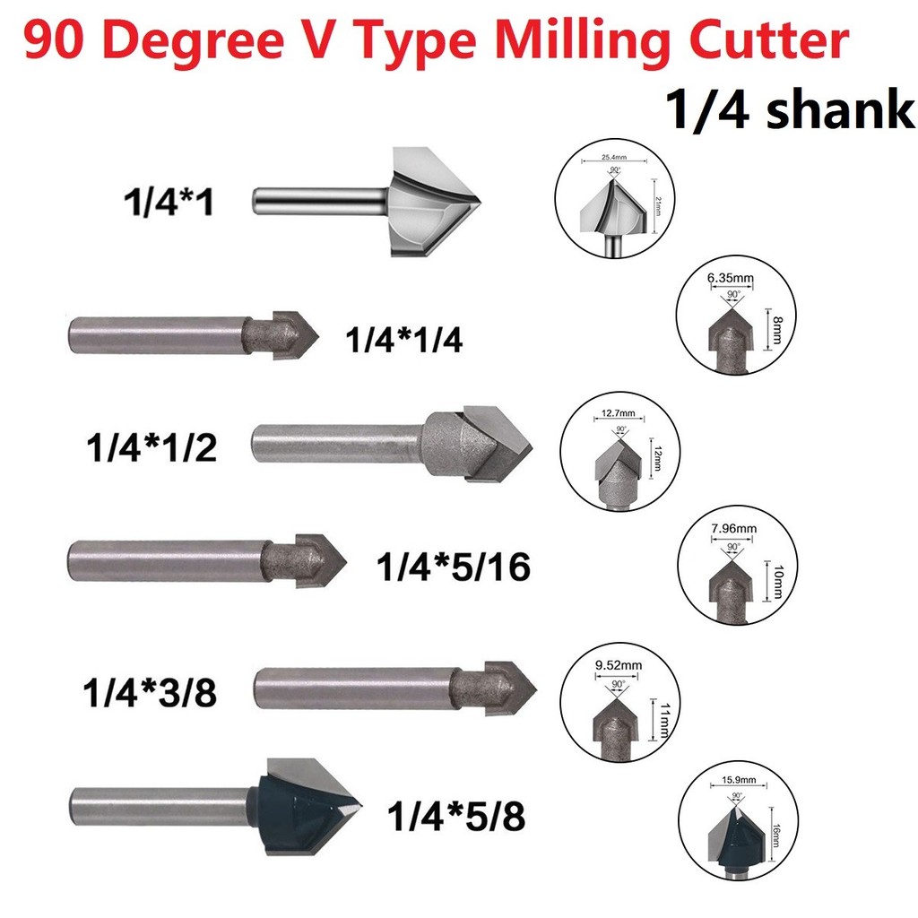 [LLMA]1PC 1/4 Inch Shank 90 Degree V Groove Router Bit Set CNC ...