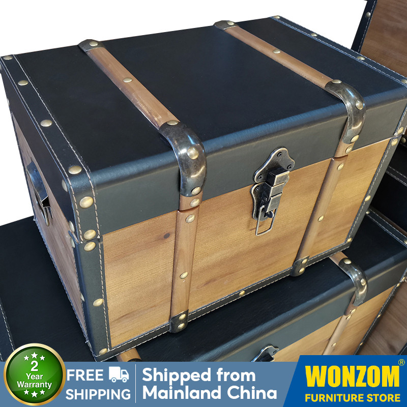 WONZOM Vintage Lockable Storage Box Wooden Box Creative Solid Wood ...