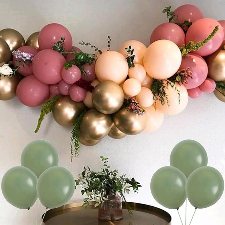 62pcs 10 Inch Bean Green and Vintage Pink Skin Tone Metallic Gold Latex ...