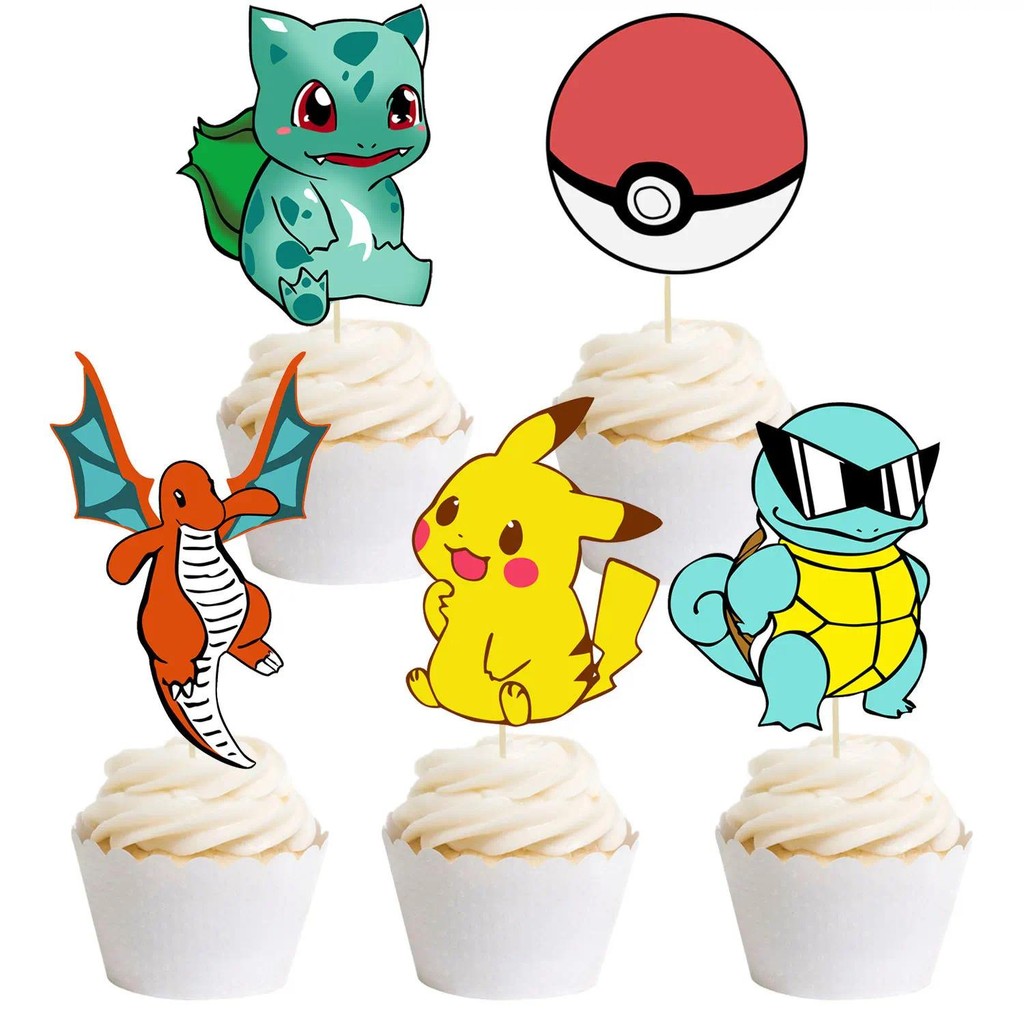 Pokemon Pikachu balloon Pull flag Set Baked cupcake Rim cake Card ...