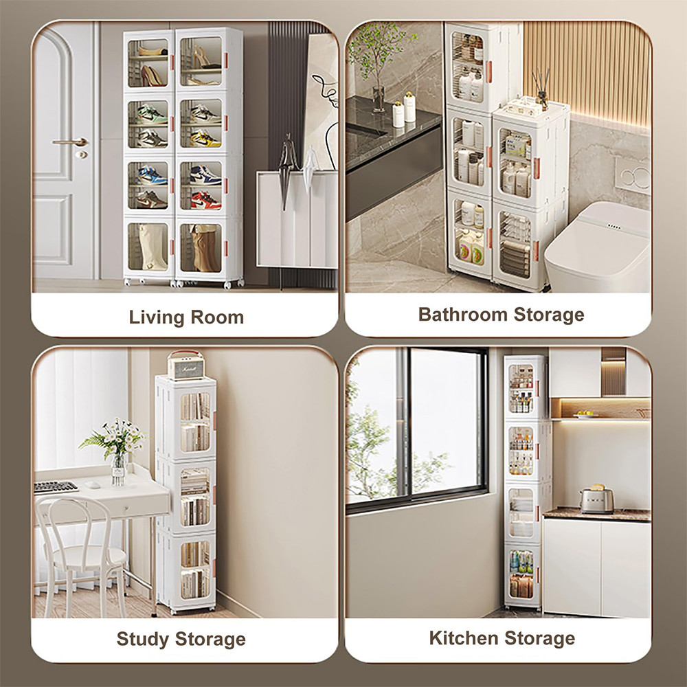 Innohut Stackable Storage Cabinet Narrow Storage Box Slim Rack Foldable ...