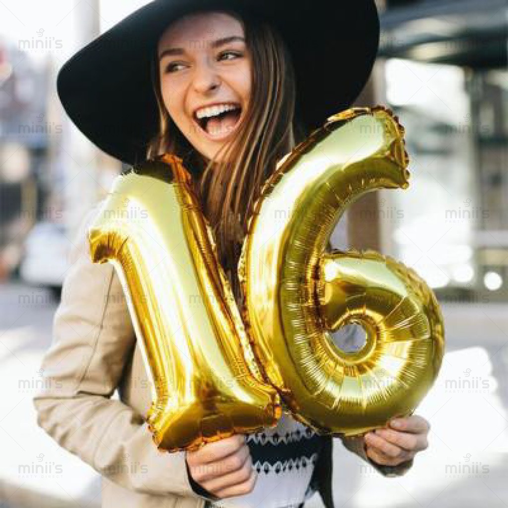 Miniis 16 inch Number 0-9 Balloon Foil Balloons Gold / Silver / Rose ...