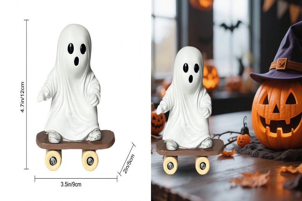 Ghost Theme Party Prop Ghost Skateboard Statue Spooky Skateboard Ghost Statue Cute Resin ...