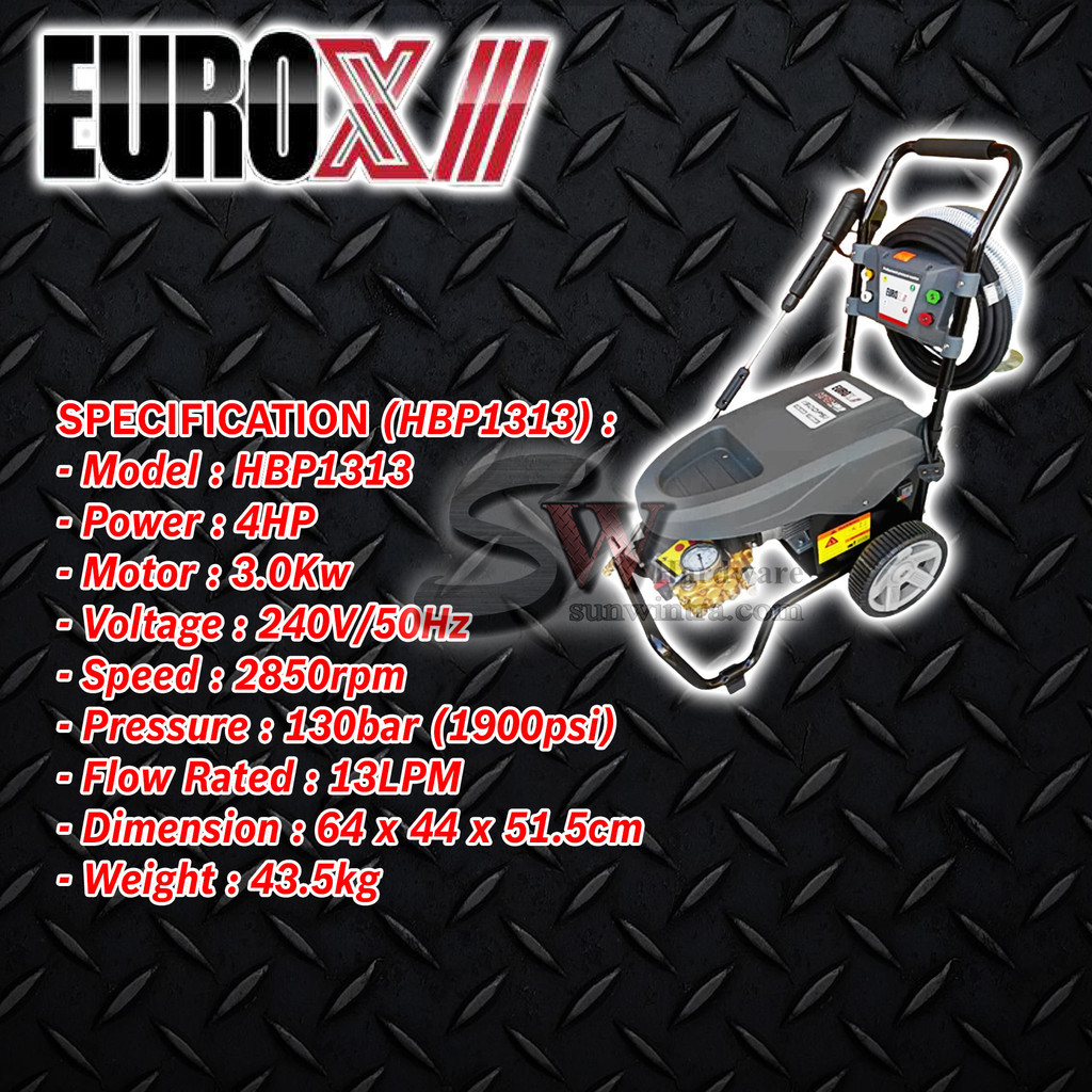 Euro X EuroPower HBP1313 4HP 130Bar Heavy Duty High Pressure Washer / Cleaner / Water Jet 3.0kW ...