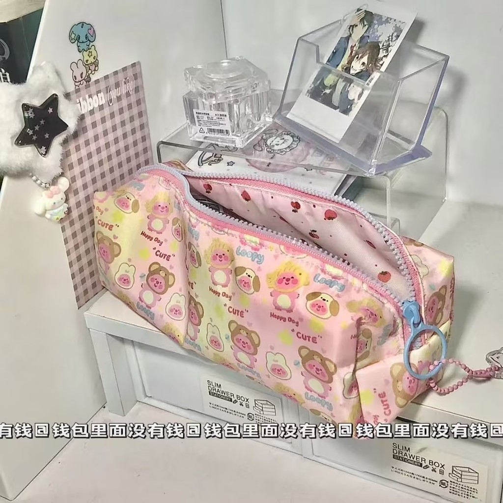 Cute Pink Loopy Pen Bags Cartoon Capybara Loopy Stationery Pouch Cute ...