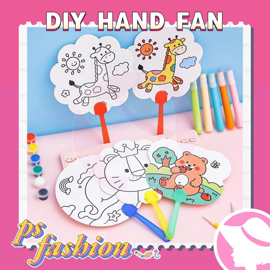 Kids DIY Own Fan Coloring kipas Graffiti Paint Warna kanak colouring ...