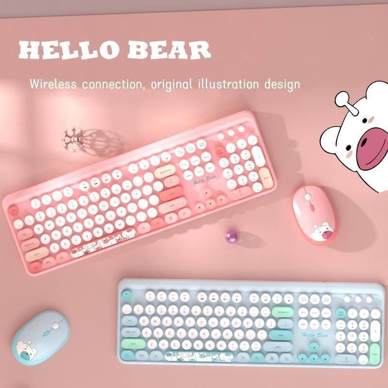 Hello Bear Keyboard And Mouse Combo, Colorful Wireless Keyboard With ...