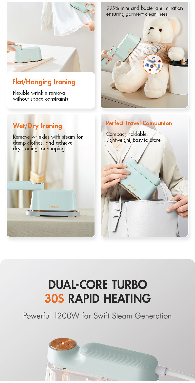 Gaabor 1200W Exquisite Electric Steam Iron Wet & Dry Iron Flexible ...