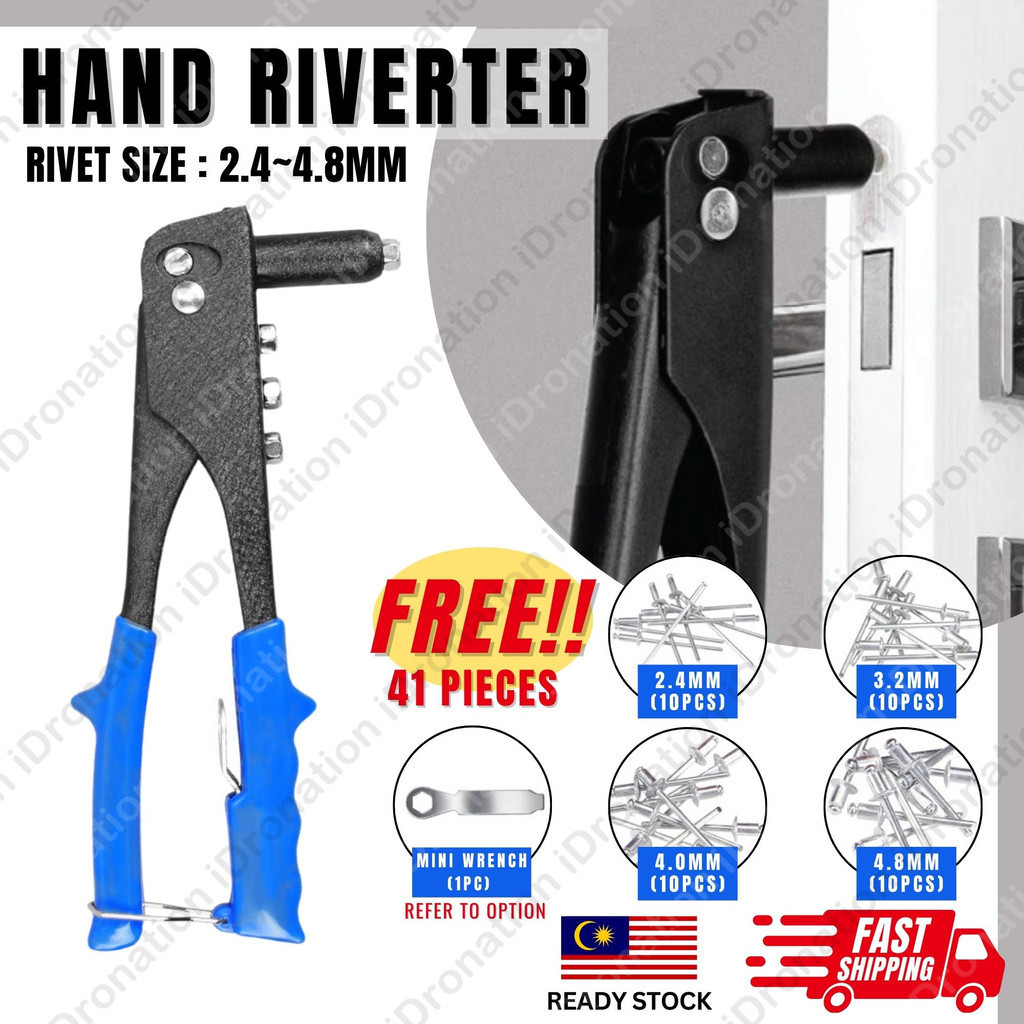 9" Inch Hand Riveter Set Rivet Gun 2.4MM 3.2MM 4MM 4.8MM Rivets Nail ...