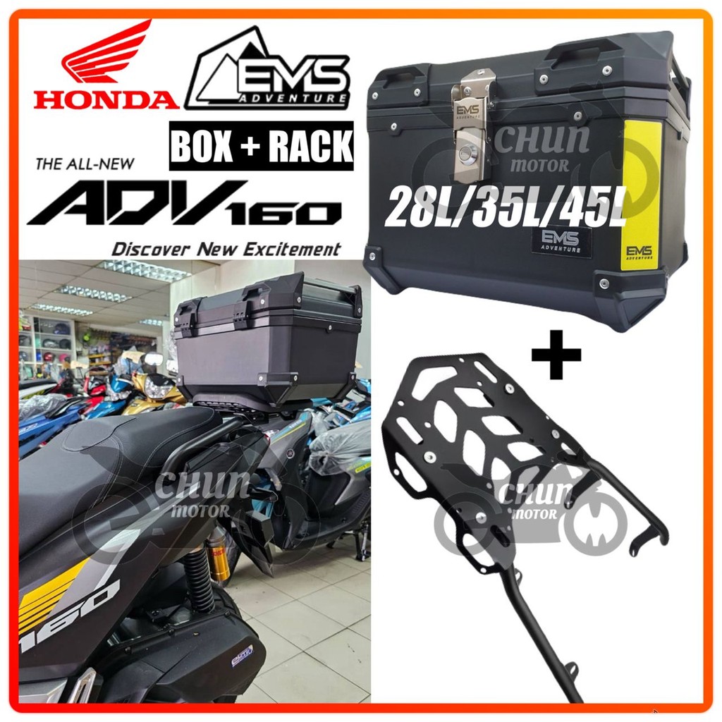 Honda ADV160 Motorcycle EMS TOX Box 28L/35L/45L (Aluminium Design) + Heavy Duty Rack Honda ADV ...