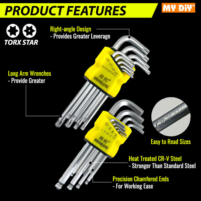 MYDIYHOMEDEPOT - 9PCS ALLEN KEY SET BALL POINT ALLEN KEY TORX STAR ...