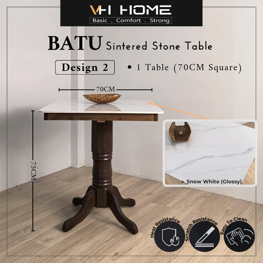 BATU Sintered Stone Dining Table 3ft Round / 2.5ft Square Dining Table ...