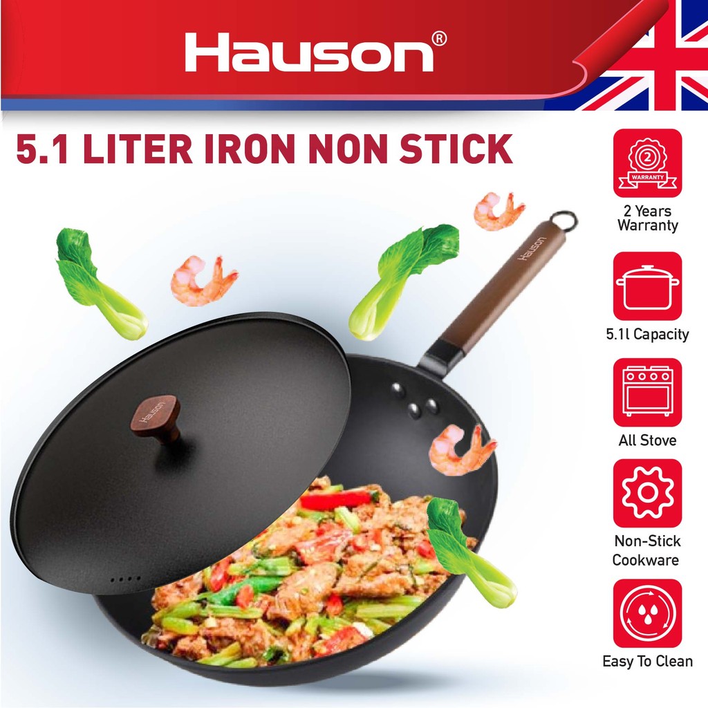 HAUSON 32cm Cast Iron Frying Pan with Non Stick Coating Antirust ...