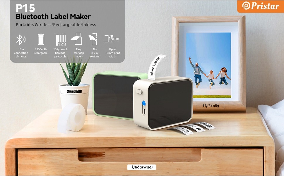 Pristar Thermal Label Printer P15 Bluetooth Label Sticker Printer Label Maker Machine Mini ...