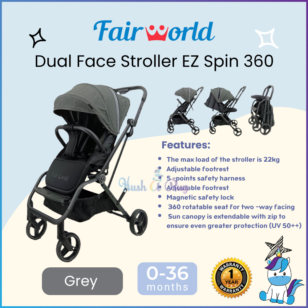 Fairworld Dual-Face Stroller EZ-Spin 360 - Grey [1 YEAR WARRANTY ...