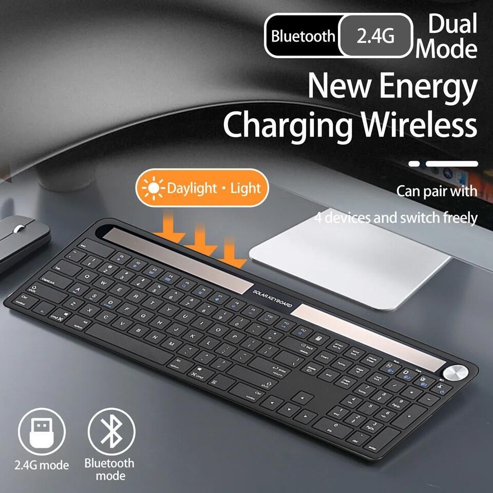 Bluetooth Wireless Keyboard Solar Light Power Keyboard Rechargeable ...