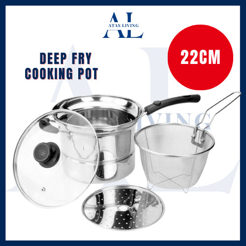🔷ATAS🔷Stainless Steel Multifunction Cooking Pot Pan Deep Fry Fryer ...