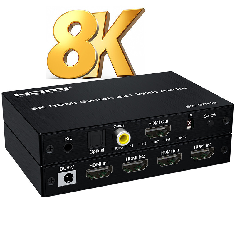 8K 4x1 HDMI Switch with ARC Audio Extractor 8K 60Hz 4K 120Hz 48Gbp HDMI Switcher with 3.5mm ...