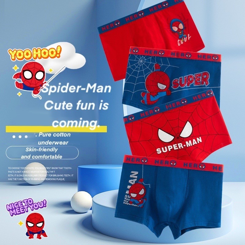 3-12 Years Old Cotton Boxer for Boys New 2pcs RANDOM DESIGN Cute Spider ...