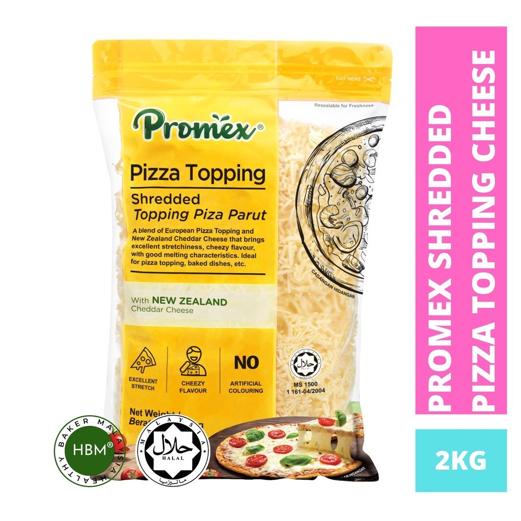 Promex Pizza Topping Shredded 2KG / Cheddar Cheese / Keju Parut / Halal ...