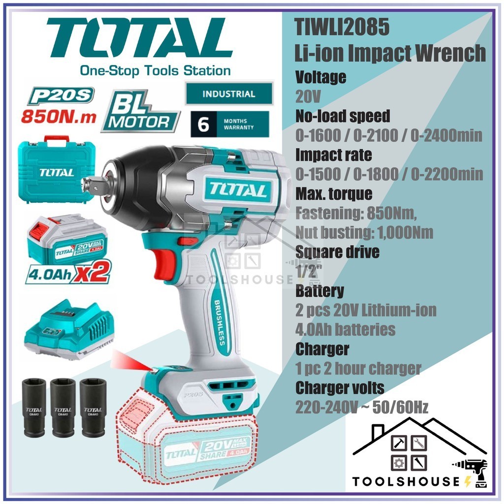 Total TIWLI2085 Li-ion Impact Wrench 锂离子冲击扳手 20V | Shopee Malaysia
