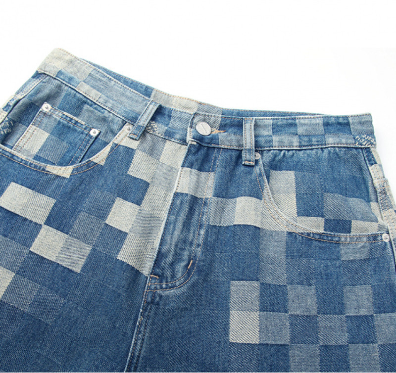 S-3XL Fashionable Checkerboard Jeans For Men American High Street Retro ...