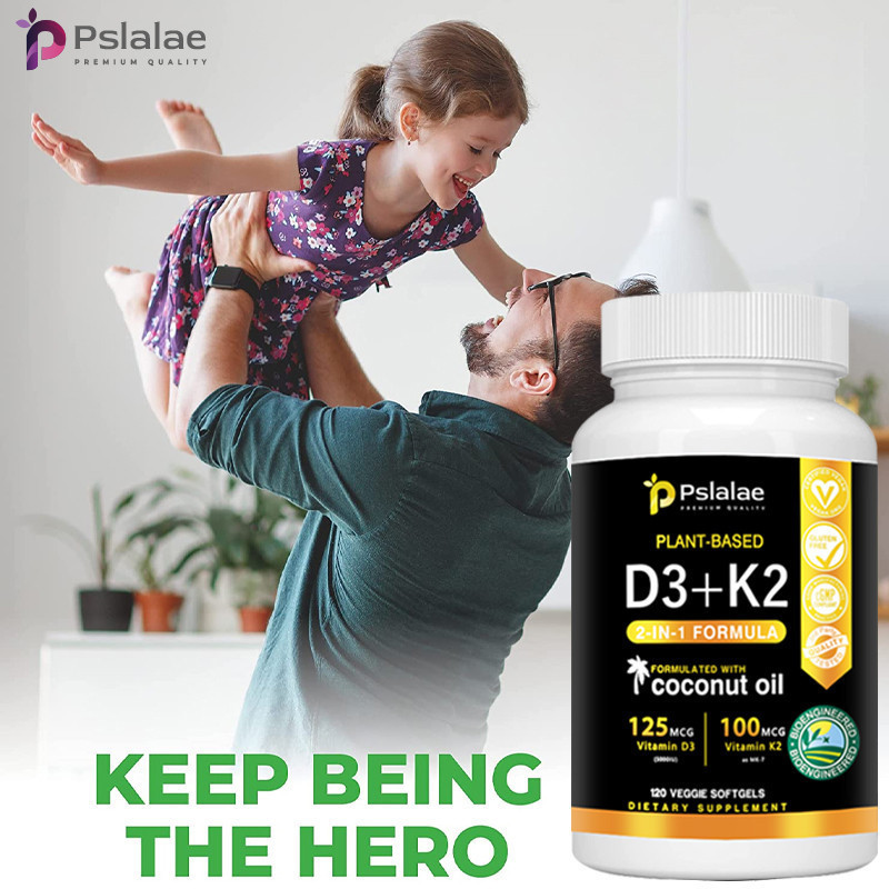Pslalae Vitamin D3 + K2 Softgels - Vitamin D3 5000IU and Vitamin K2 100mcg as MK-7 - D3 K2 ...