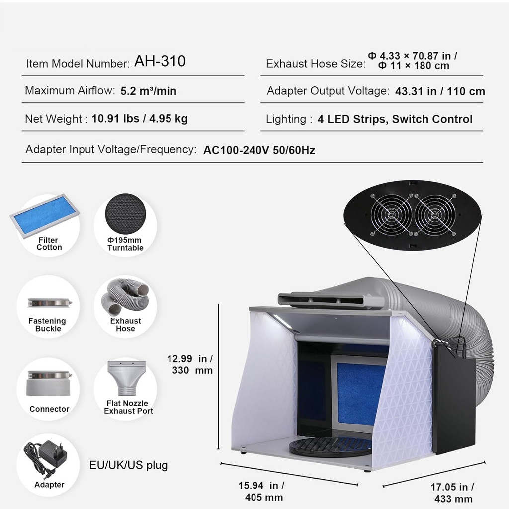 4 Led Light Airbrush Spray Booth Workbench with 2 Fans Model Paint Box ...