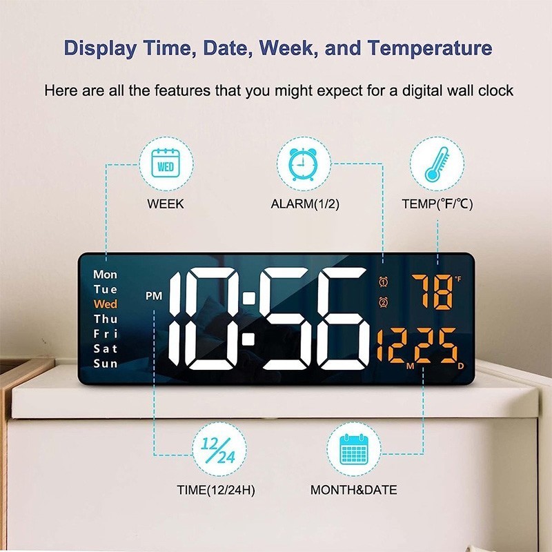 【Fast Shipping】LED Digital Wall Clock Large Display Alarm Clock for ...