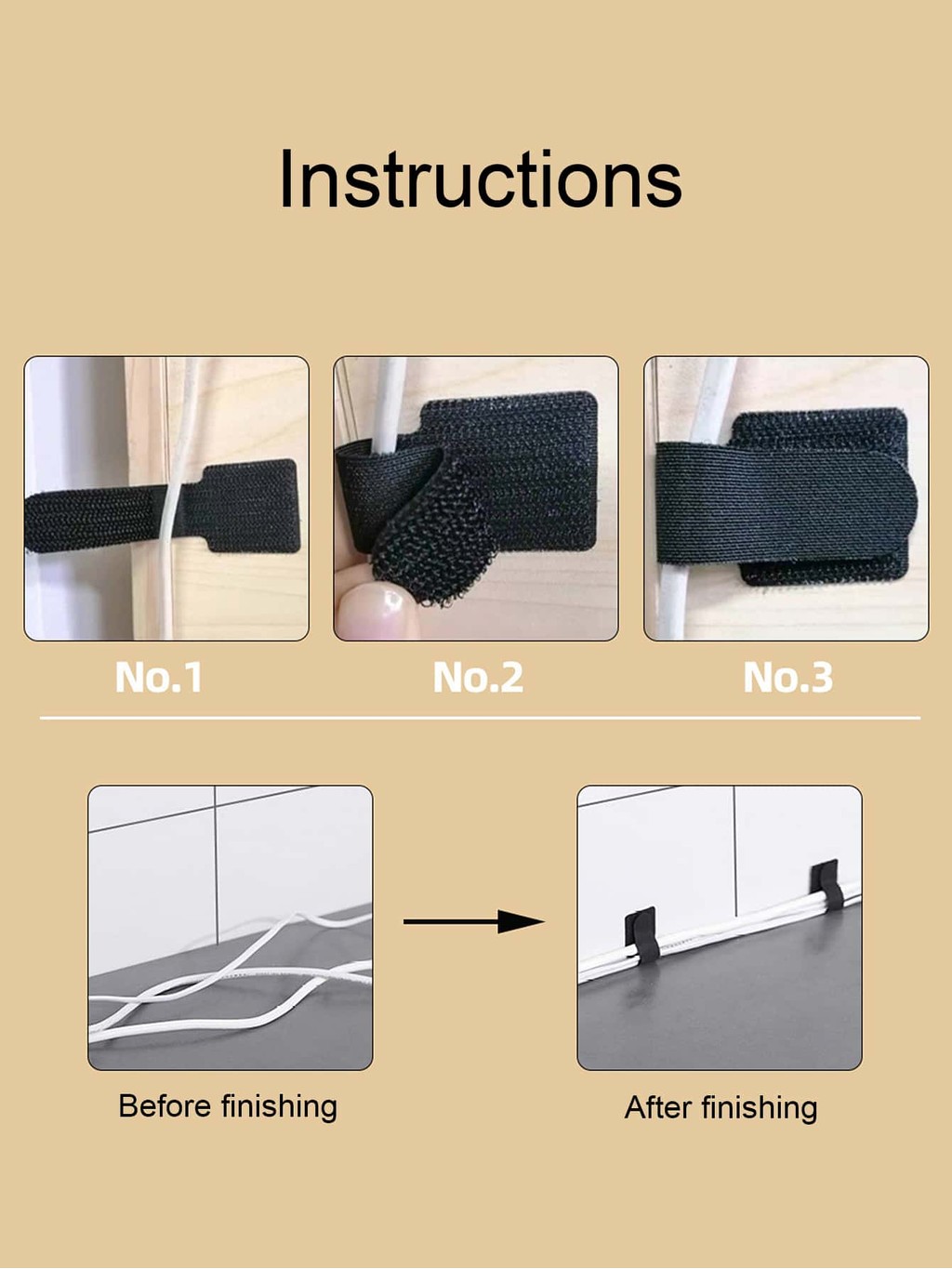 10 PCS Reusable Cable Tie Wall Adhesive Cord Organizer Cable Management ...