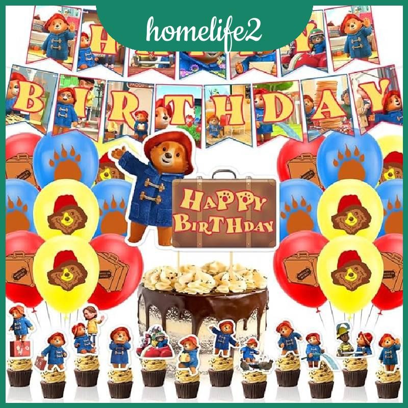 Paddington Birthday Bear Party Decor Set Banner Cake Toppers Pull Flag ...