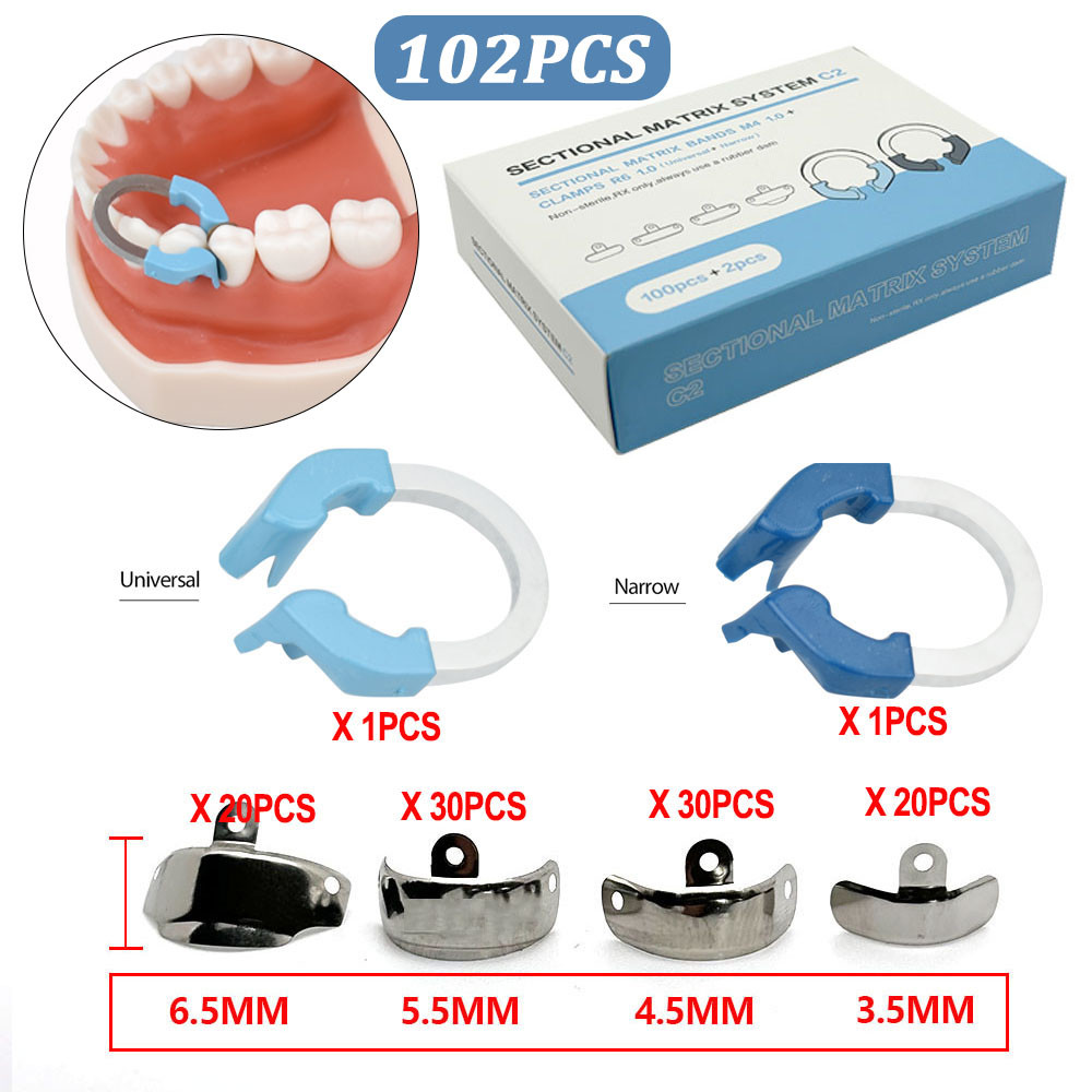 102pcs /set Dental Matrix Bands NITI Matrices Clamp Ring Sectional ...