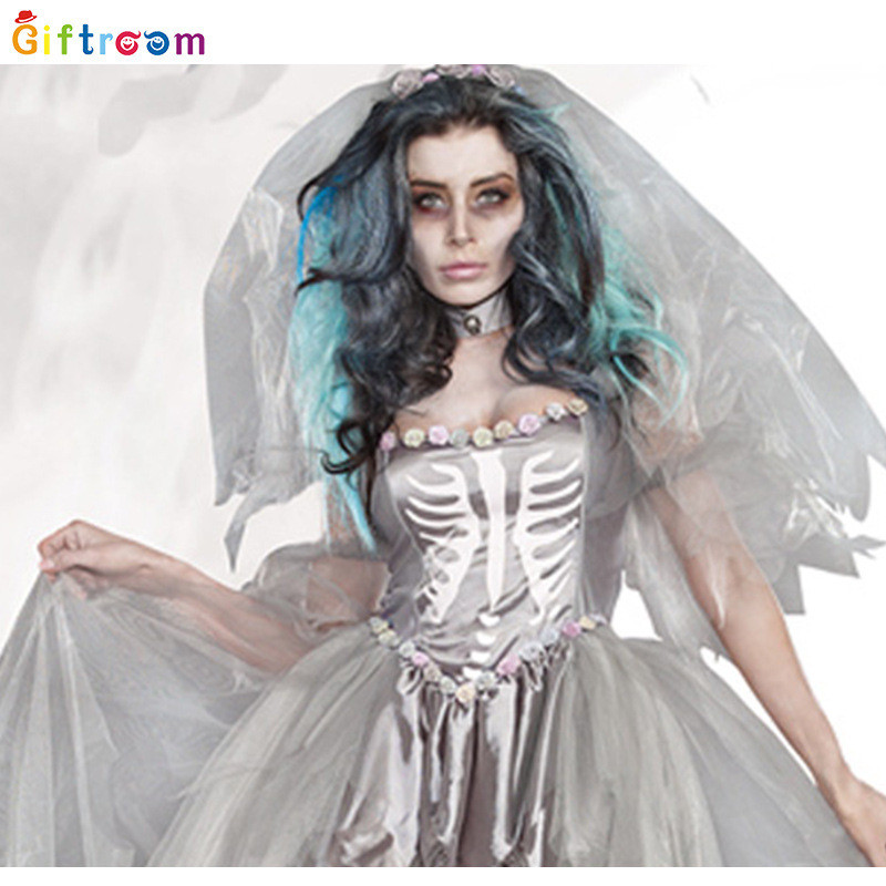 White Magical Mesh Witch Wedding Dress Set For Cosplay Bride Ghost ...