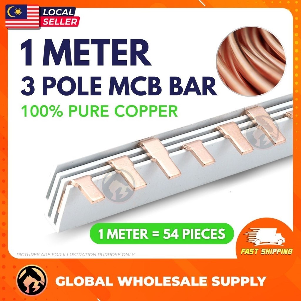 1 METER 3 POLE MCB BAR 54 PIECES Full Copper PVC Insulated Three Phase ...