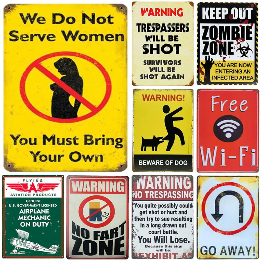 Warning Plaque Metal Tin Signs Keep Out Wall Decoration Vintage Art ...
