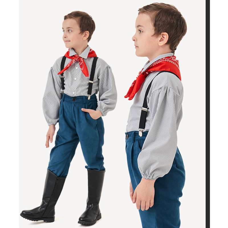 Field Farmer Cosplay Costume For Kids European Boy Grey Shirt Blue ...