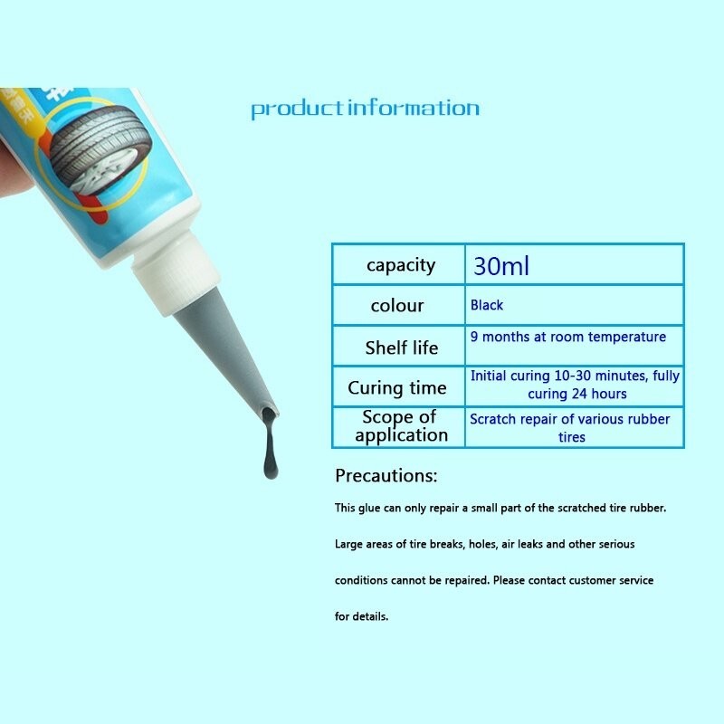 30ml Tire Repair Glue Liquid Strong Rubber Glues Black Soft Rubber Adhesive Instant Strong Bondd ...
