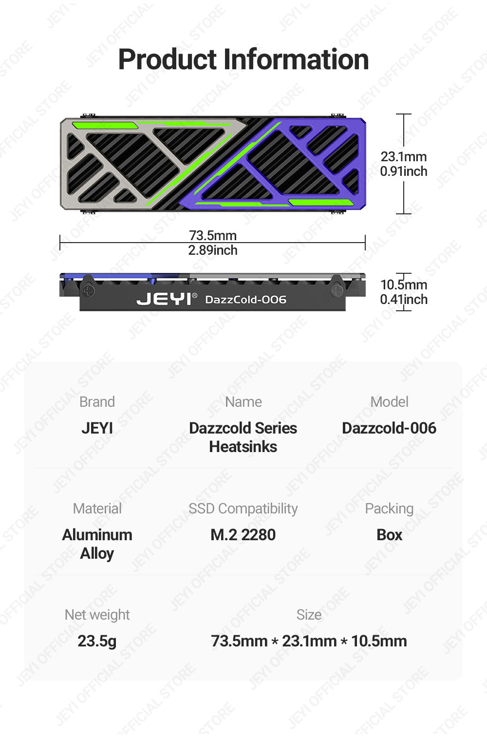 JEYI cooling slot Dazzcold M.2 SSD Heatsink 2280 NVME NGFF Radiator ...