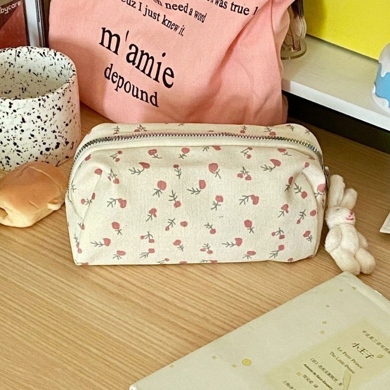 Cream Floral Large Capacity Pen Pencil Case Kawaii Pencil Pouch School ...