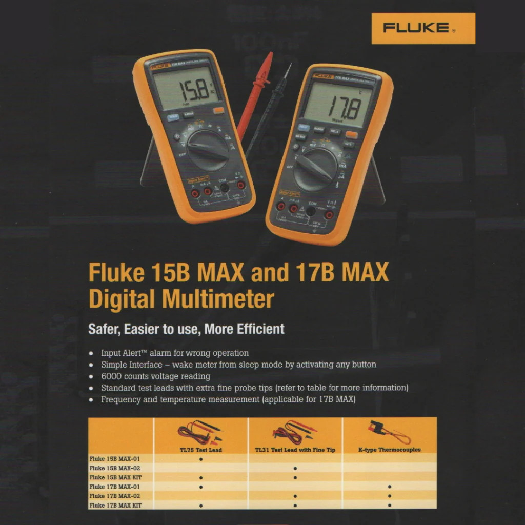 Fluke 15B/17B MAX-01/MAX-02/MAX-KIT Digital Multimeter Audible/Visual ...