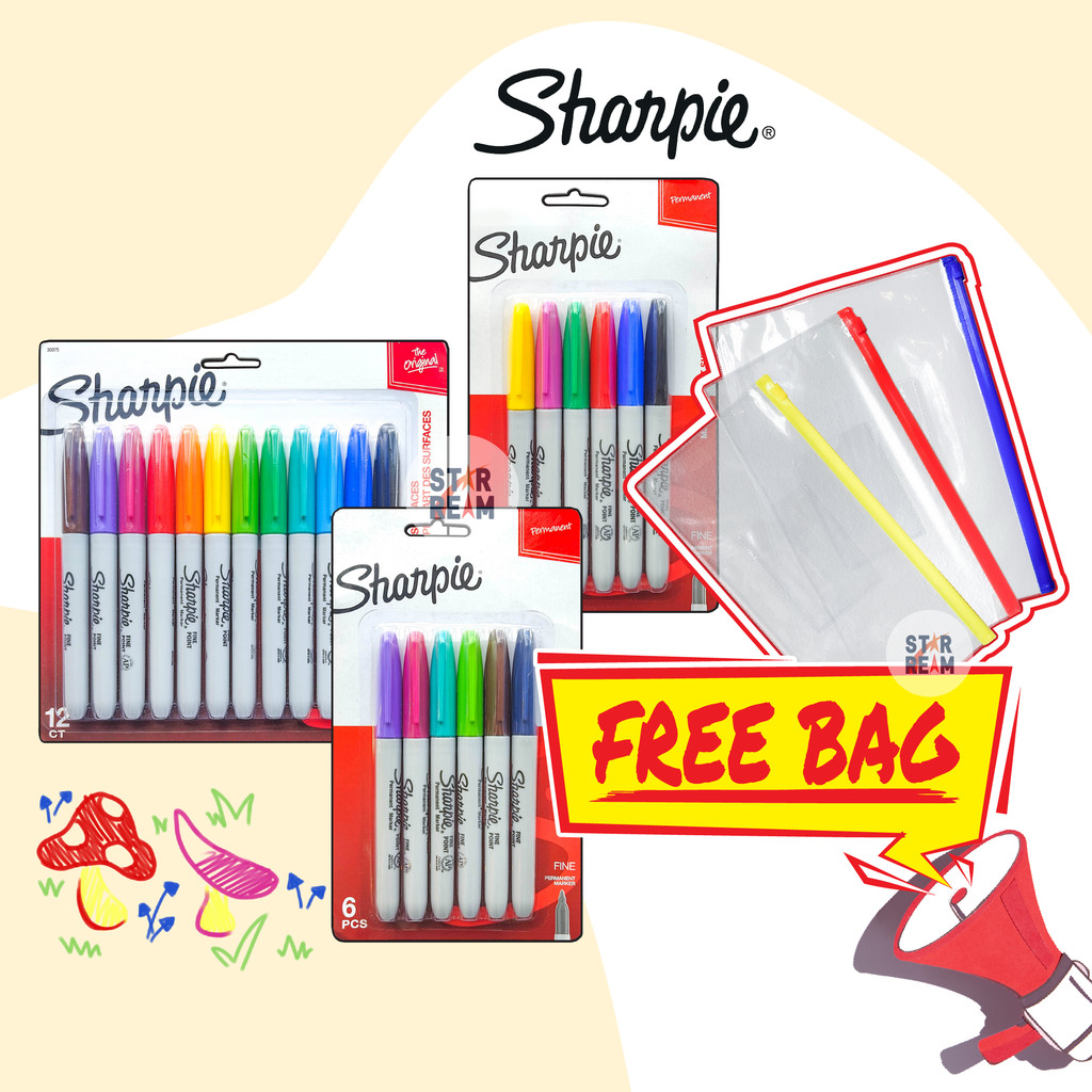【Original Sharpie Fine Marker Set + Free Bag】6 Colors,12 Colors ...