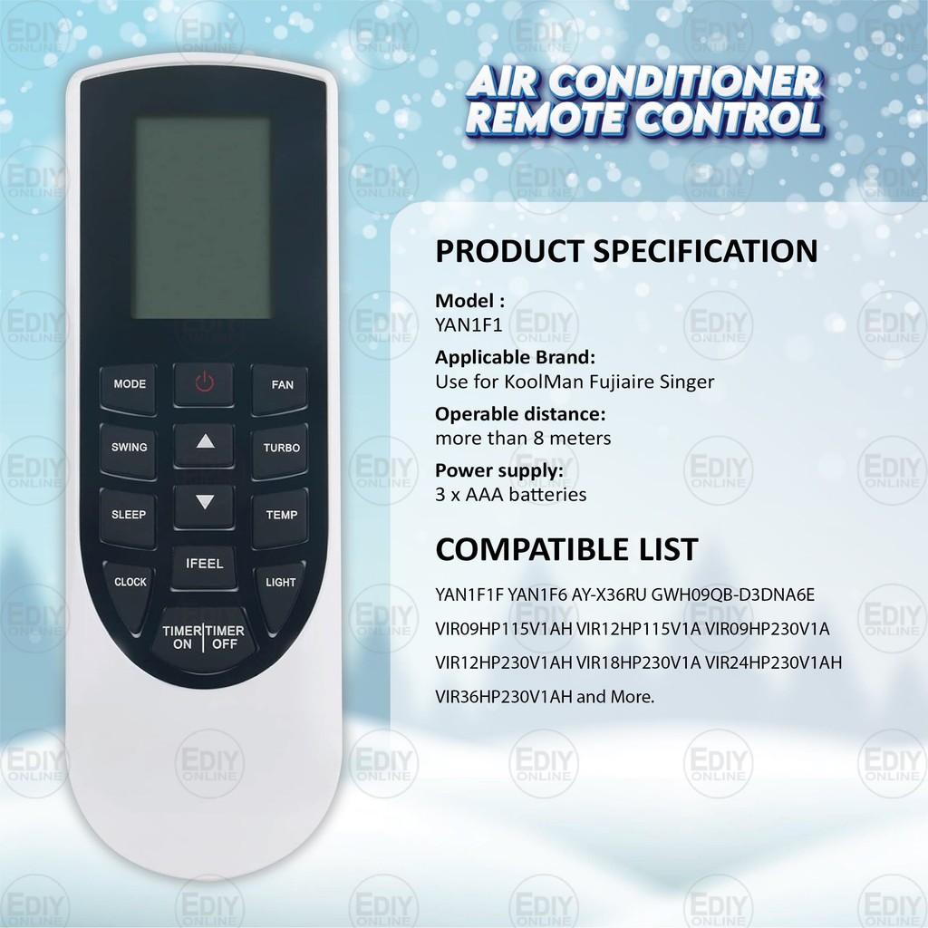【𝐅𝐑𝐄𝐄 𝐁𝐀𝐓𝐓𝐄𝐑𝐘 𝐀𝐀𝐀𝐗𝟐】Replacement YAN1F1 Remote Control Compatible for ...