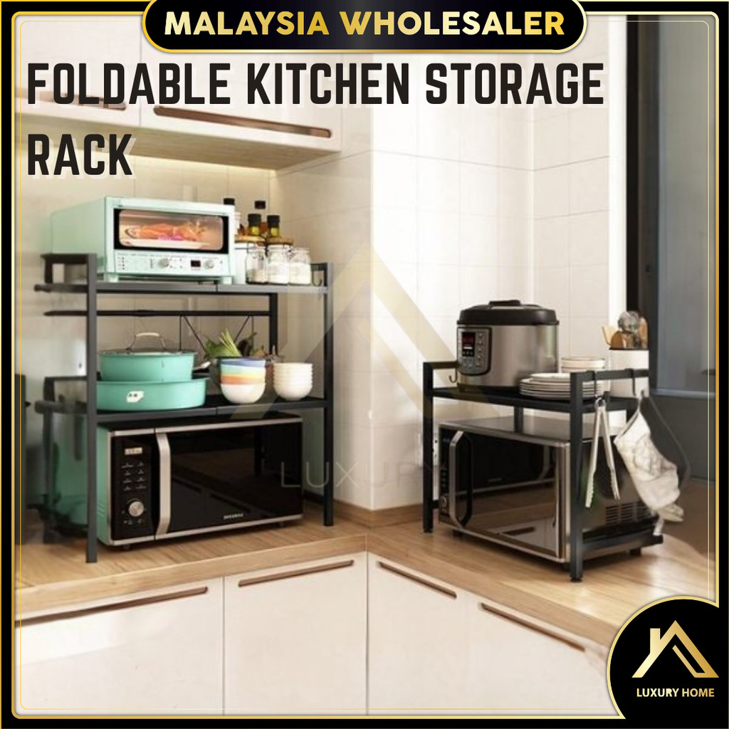 Foldable Microwave Oven Rack Free Installation Microwave Shelf ...