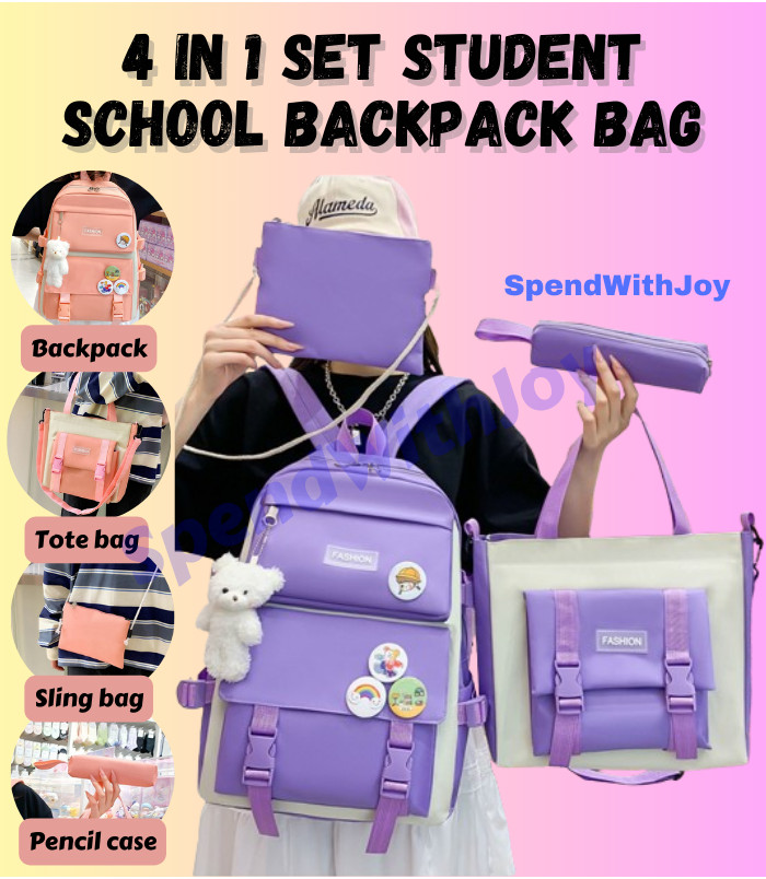 【SpendWithJoy】4in1 Student School Bag Backpack Tote Sling Bag Beg ...