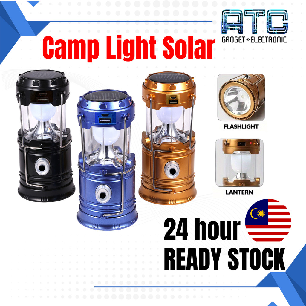 ATC Lampu Solar Outdoor USB Rechargeable | LED Cahaya Terang Khemah ...