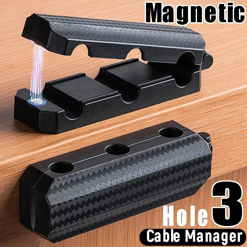 2Pcs 3 Holes Magnetic Data Cable Clips - Under Desk Power Cord ...