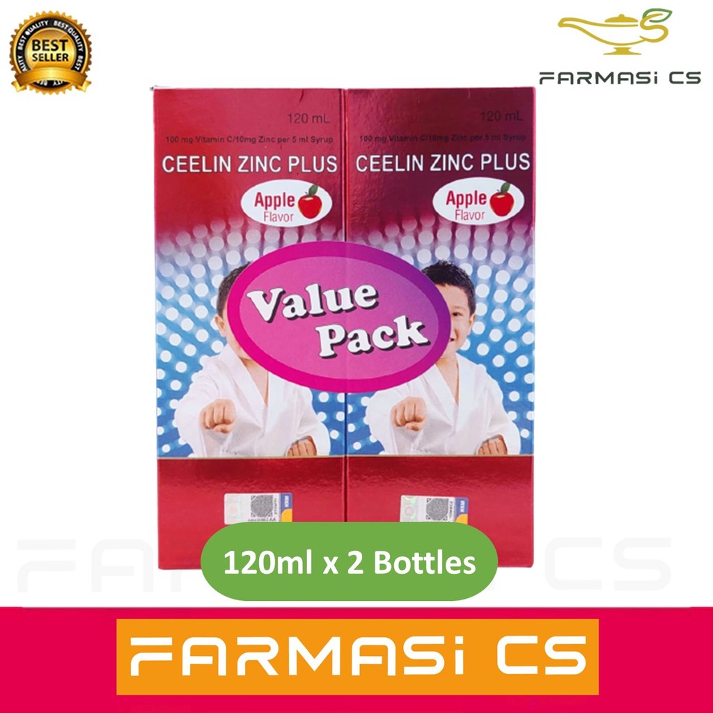Ceelin Zinc Plus Apple Flavor Syrup 120ml x 2 Bottles EXP:11/2025 ...